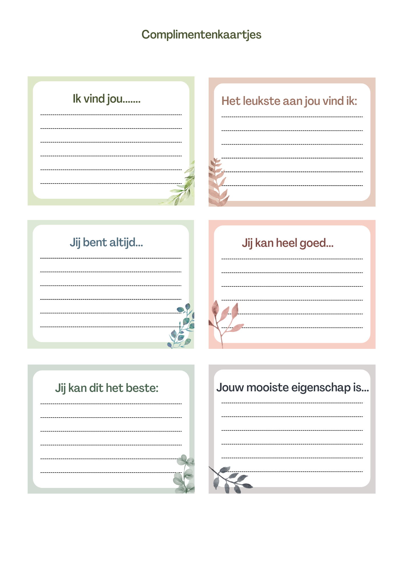 Complimenten kaartjes ⋆ Juf Dominique